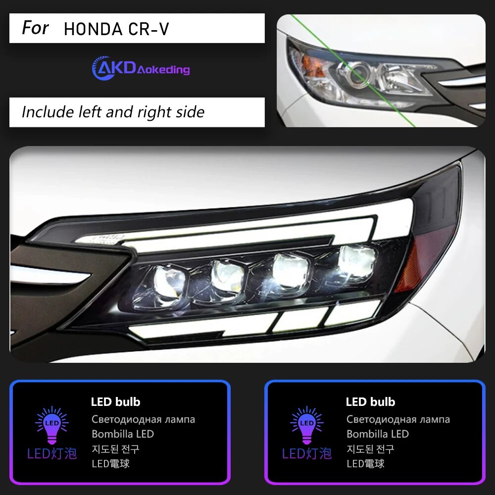 Фара AKD для Honda CR-V LED Фара 2012-2014 Фары CRV Дневной ходовой огонь Сигнал поворота Дальний свет Ангельское окооко Проекторный линз