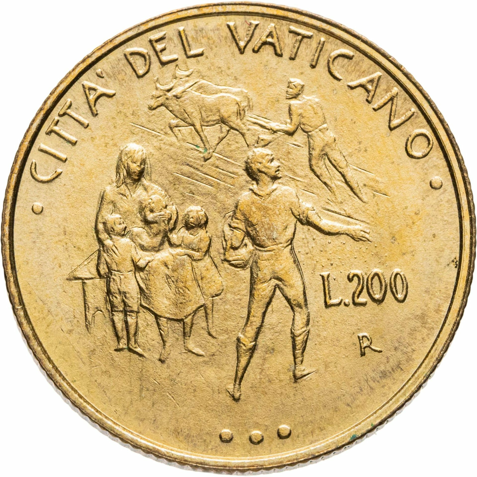 Ватикан 200 лир lire 1995, Бронза, в сохранности UNC