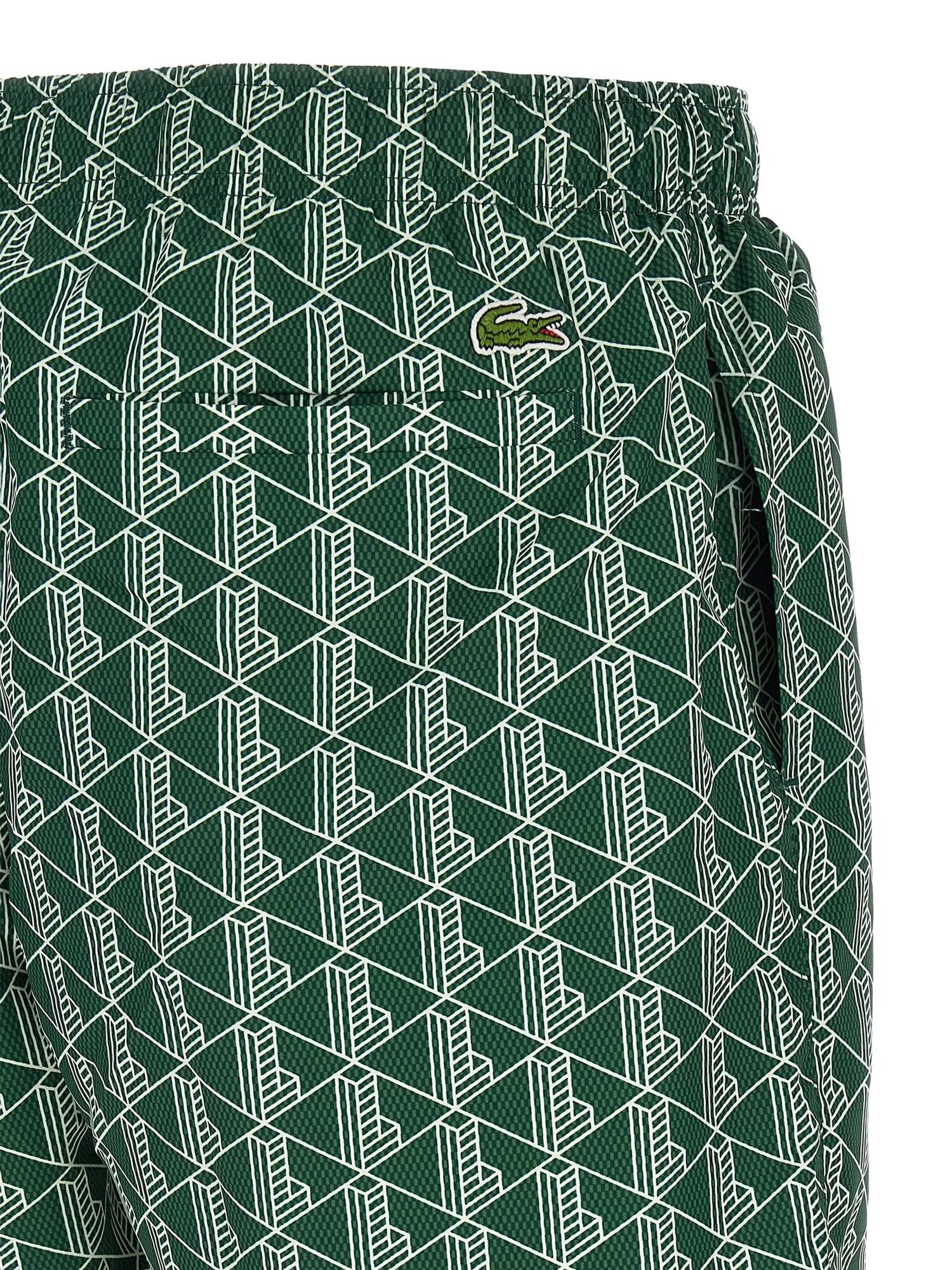 Купальник LACOSTE Monogram-print drawstring swimsuit, размер XL, green — фото 1