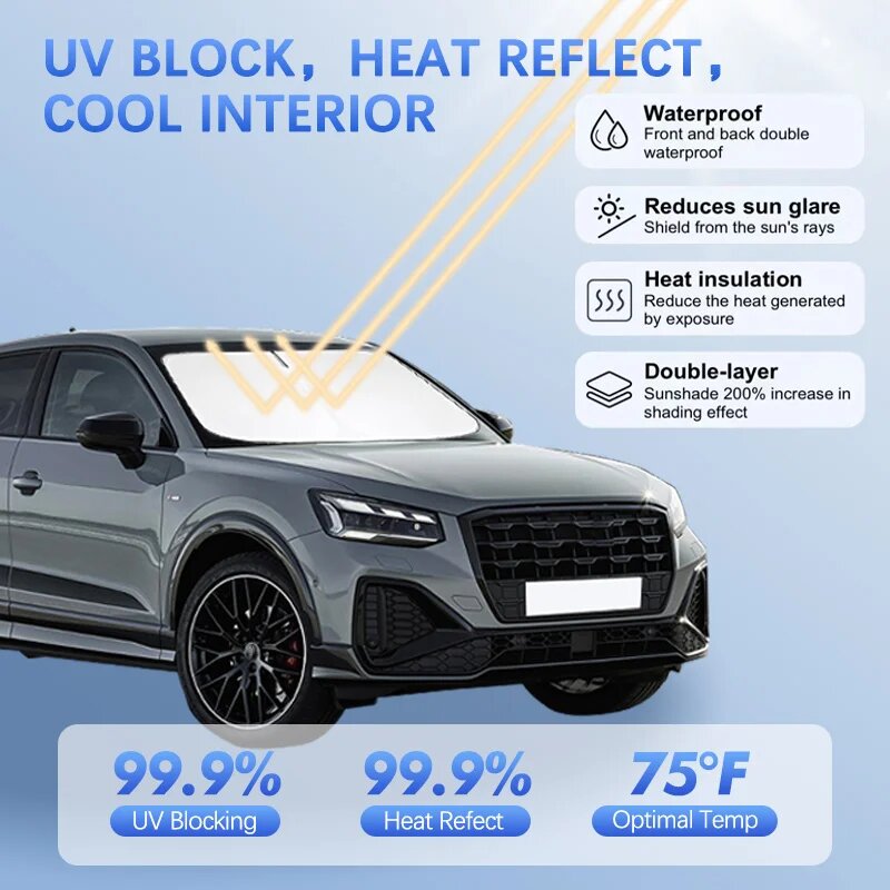 Солнцезащитный козырек на лобовое стекло автомобиля для Audi Q2 2018-2024 A1 A3 S3 Солнцезащитный козырек Солнцезащитный козырек Блоки УФ-лучей Летние автомобильные аксессуары