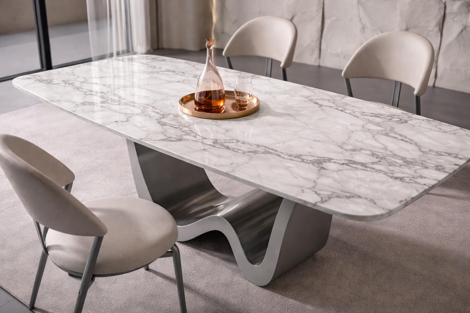 Обеденный стол LABREA Wave Marble, 180х90х75 см, металлический каркас, белая поверхность