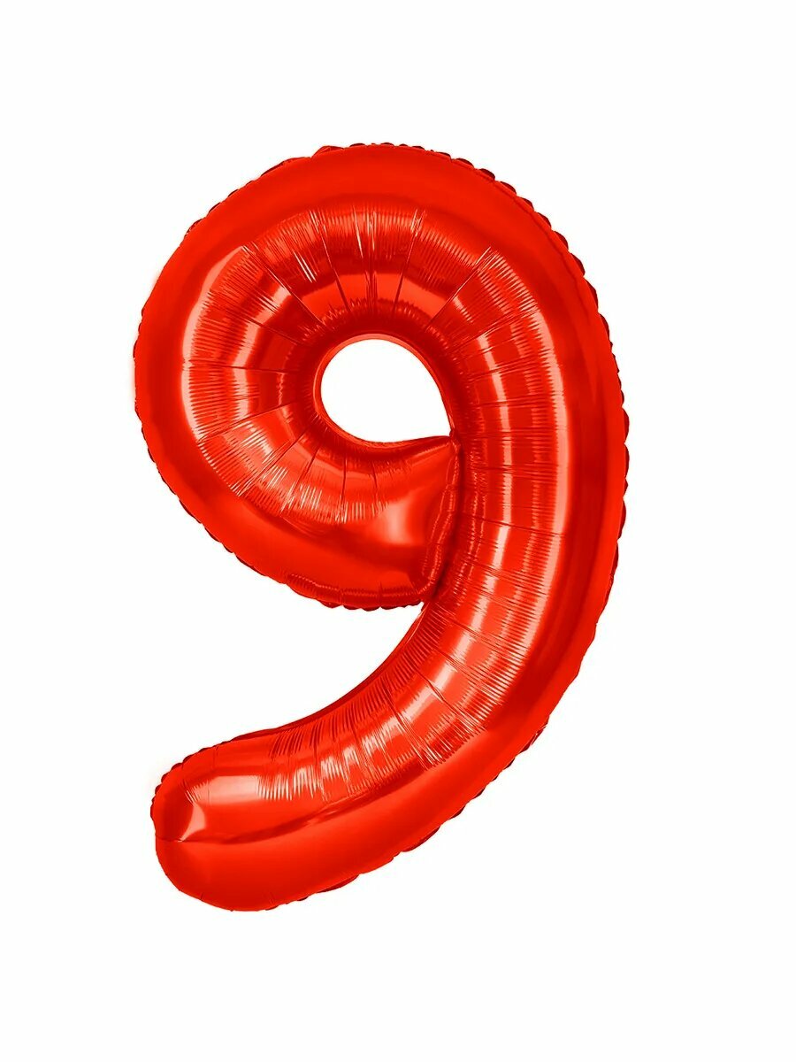 Шар (40'/102 см) Цифра, 9, Красный, Металлик, 1 шт. в уп.