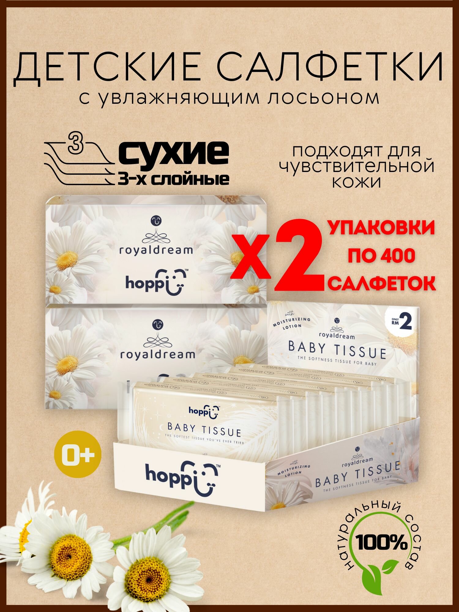 Салфетки бумажные с увлажняющим лосьоном 800 шт.