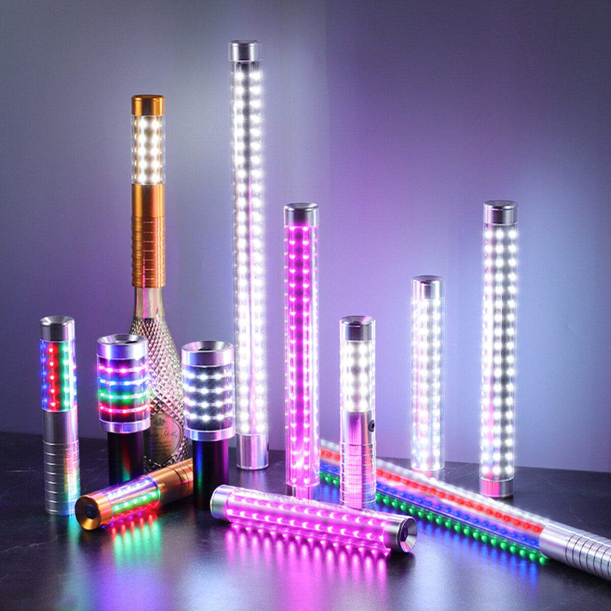 Перезаряжаемая светодиодная палочка из алюминия с блестящим серебром и белым светом, длина 25 см, для больших зон