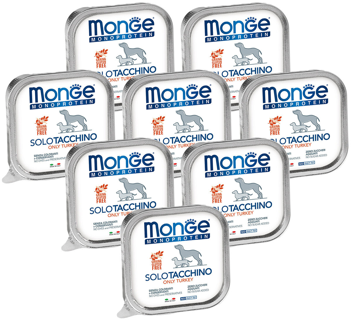 Корм влажный Monge Monoprotein Solo Dog монобелковые для взрослых собак паштет с индейкой, 150 г 8 шт