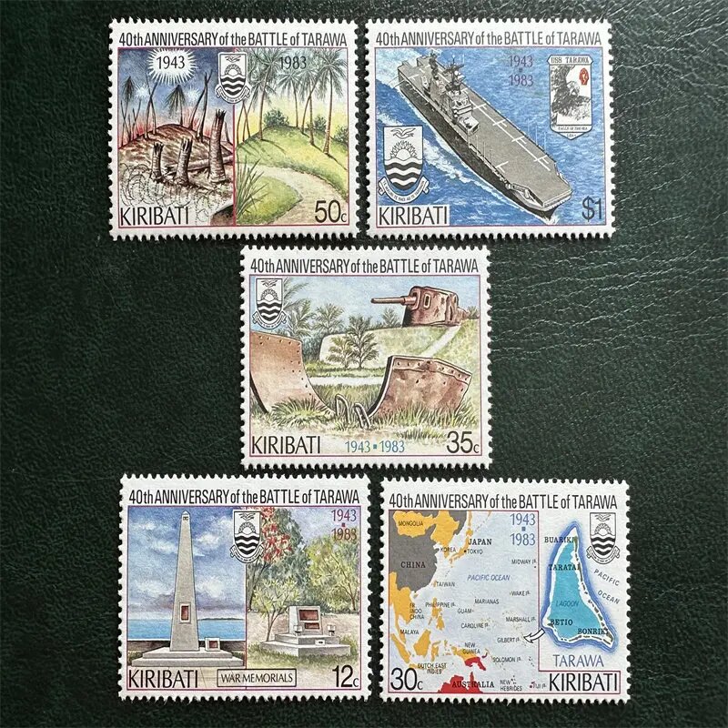 5 шт. почтовых марок Кирибати "Битва Тарыва" 1983 года MNH