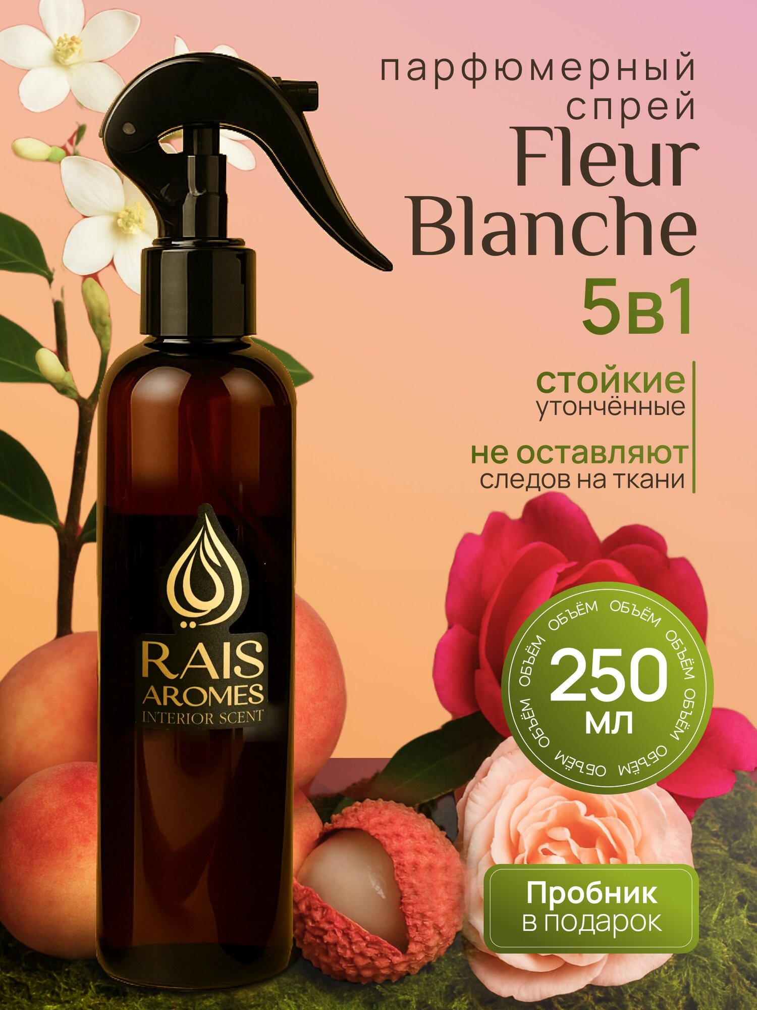 Освежитель для воздуха парфюмированный Fleur Blanche 250 мл - спрей для дома, для офиса, для автомобиля.