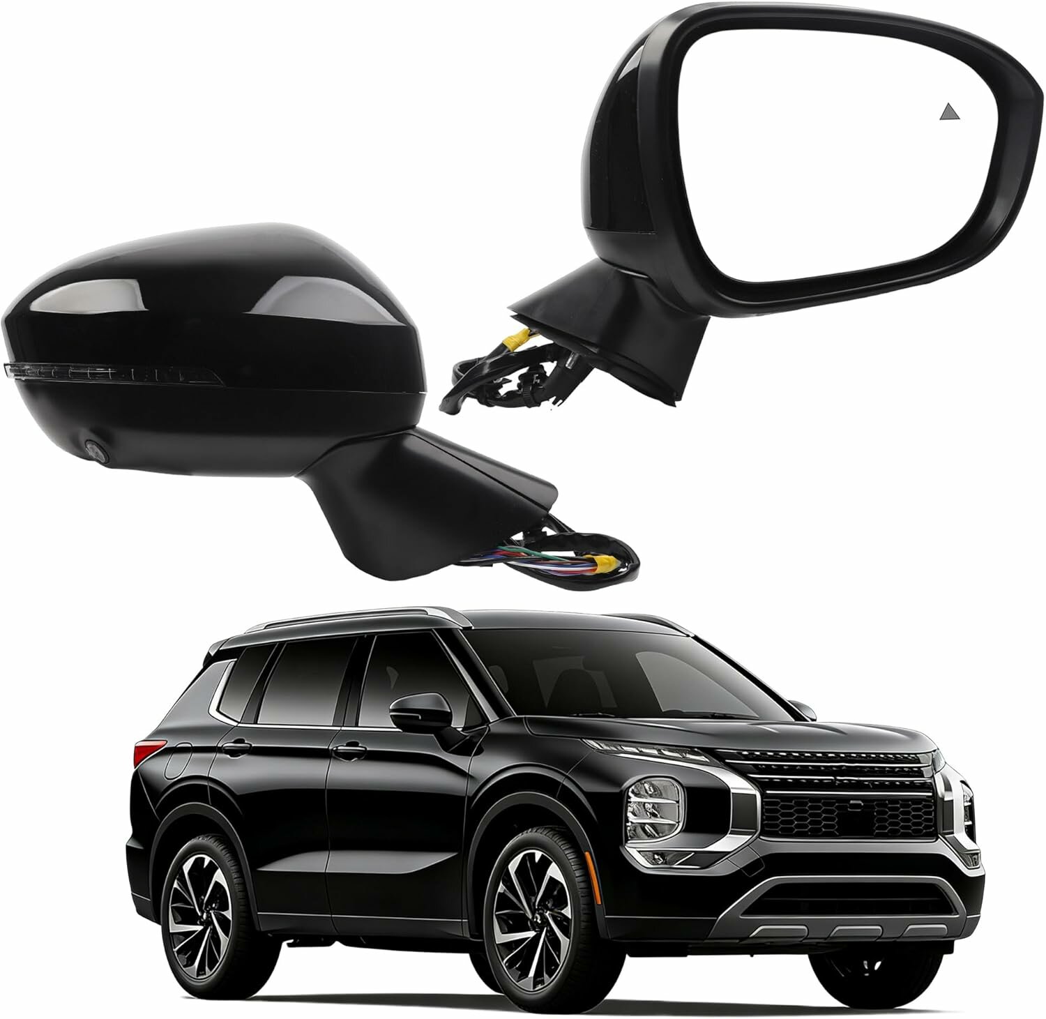 Пассажирское боковое зеркало, совместимое с 2022-2025 Mitsubishi Outlander Правое зеркало двери с поворотным сигналом, обнаружением слепого места и нагревым стеклом 7632F022 (9 + 1Pins)
