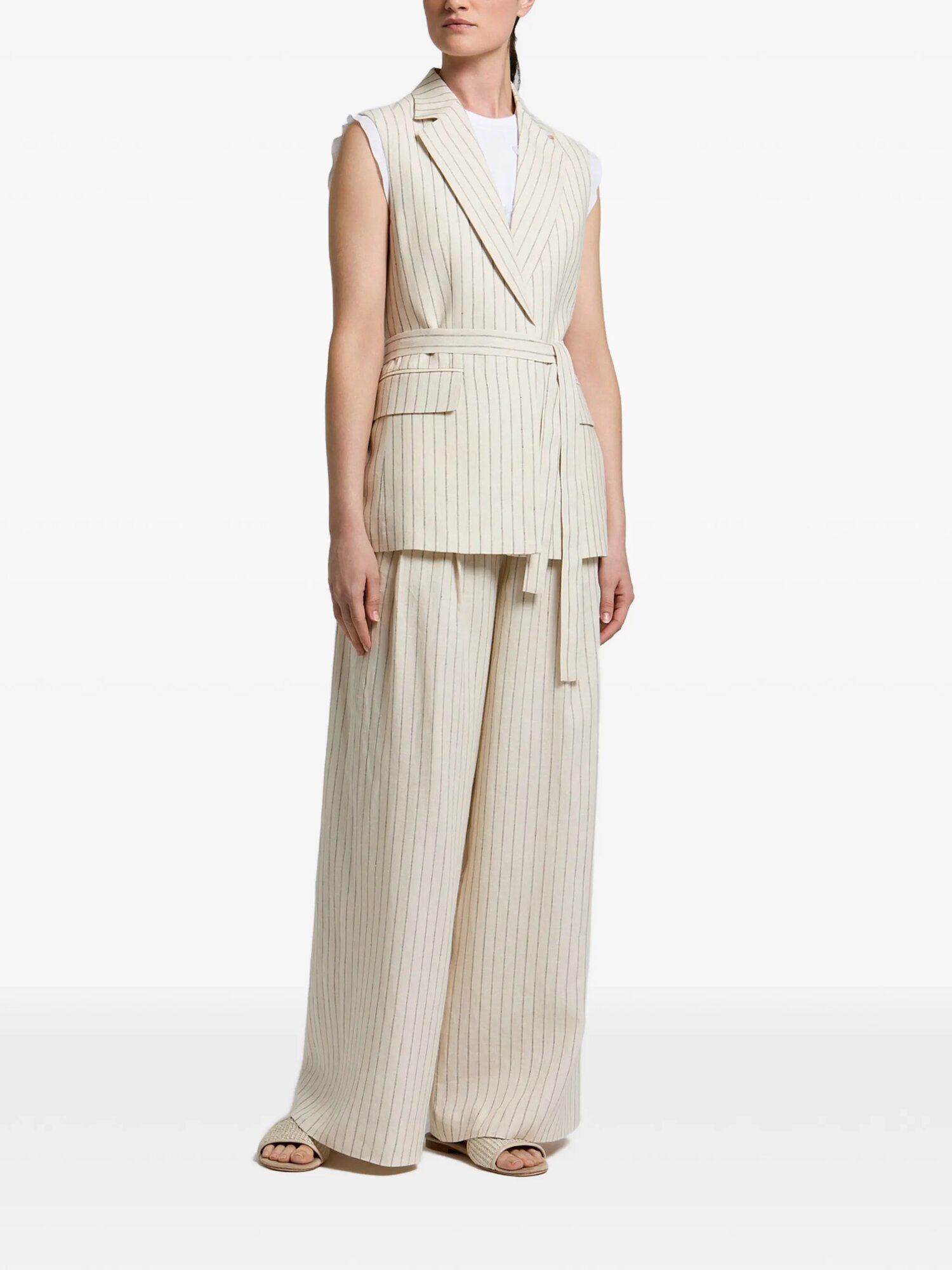 Куртка PESERICO Pinstripe-pattern belted jacket, размер 38, разноцветный — фото 1