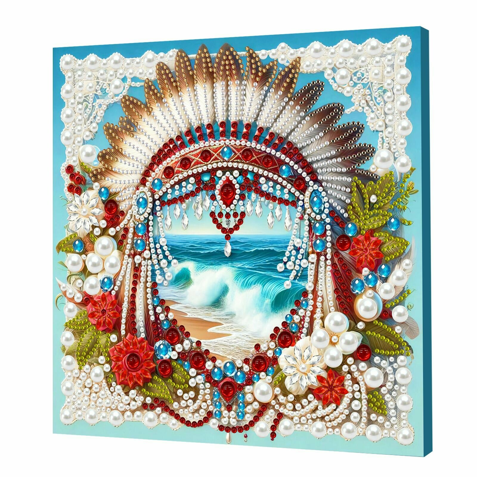Диамантовая картина BK12 с рамкой, 25 25 см, круглые и фигурные стразы с жемчужным эффектом