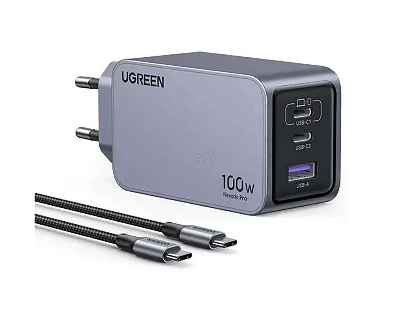 Зарядное устройство UGREEN X757 (25874) Nexode Pro 100W USB-A+2*USB-C GaN Tech Fast Charger EU с кабелем 1M 100W
