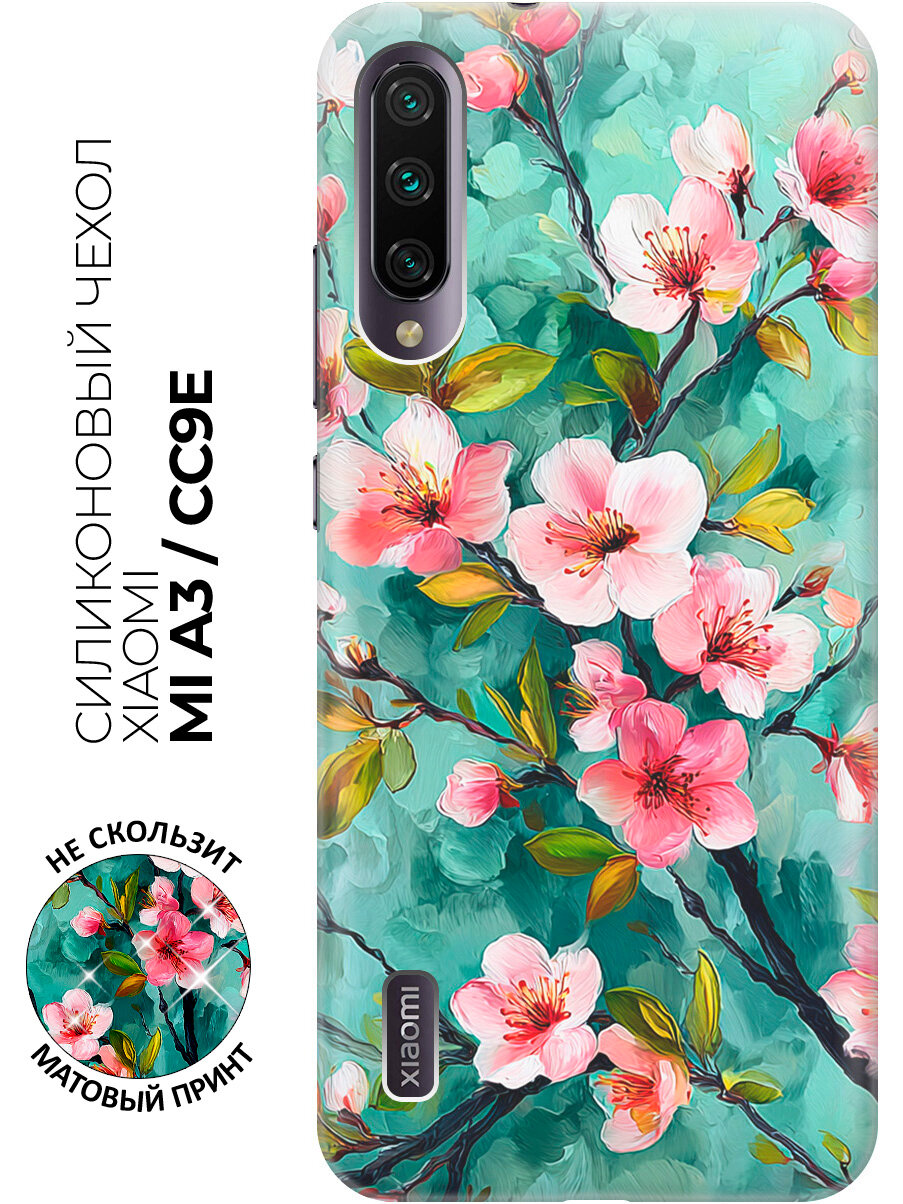 Силиконовый чехол на Xiaomi Mi A3 / CC9e с принтом "Мятный сад сакуры"
