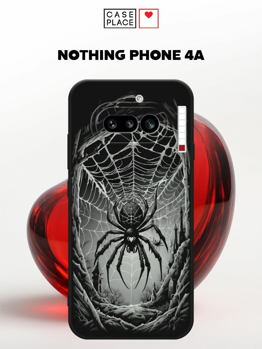 Черный матовый чехол на Nothing Phone 4a / Нофинг Фон 4а с принтом Темный паук