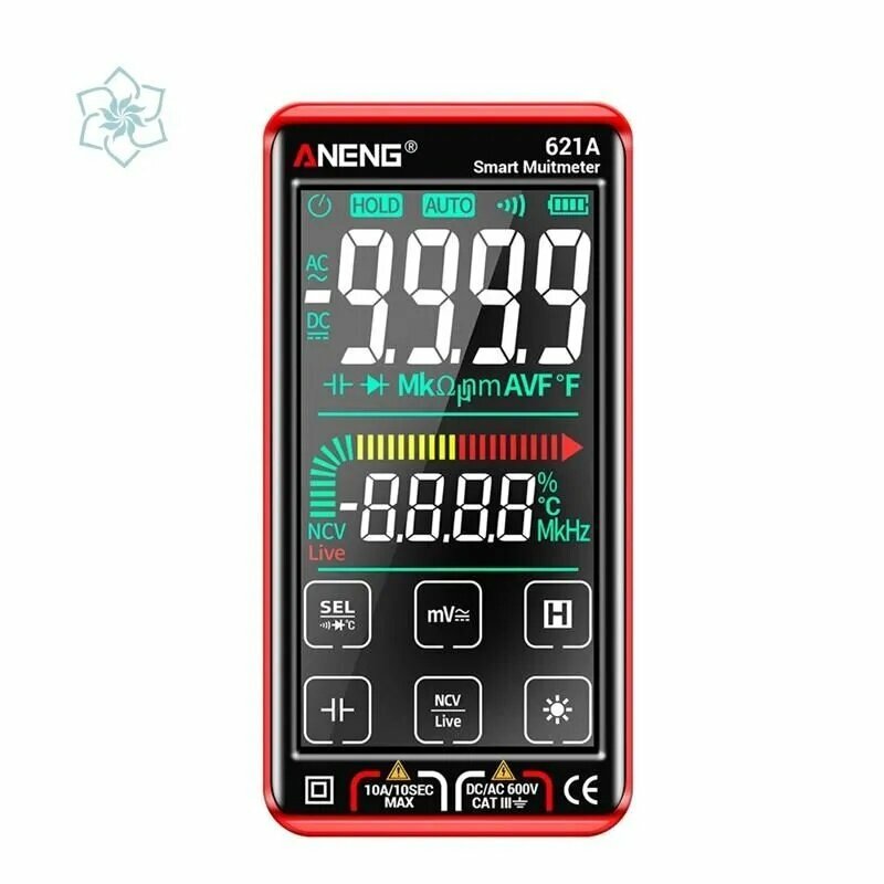 V3(A V T U) Интеллектуальный цифровой мультиметр с сенсорным экраном 621A, 9999 отсчетов, автоматический диапазон, перезаряжаемый универсальный измерительный прибор NCV, амперметр (красный)