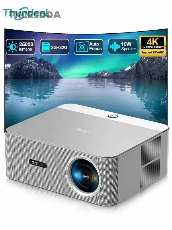 TXCESDDA Проектор Портативный проектор PROGAGA PG610W с разрешением 1080P, 4k Android WiFi, 25000 люмен, 32G, 1LCD, серебристый
