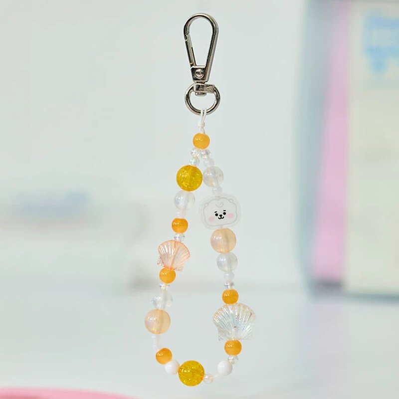 Брелок для ключей с бусинами в форме ракушки BT21 BTS BABY PEARL, ремешок для телефона, чехол для наушников, мерч с