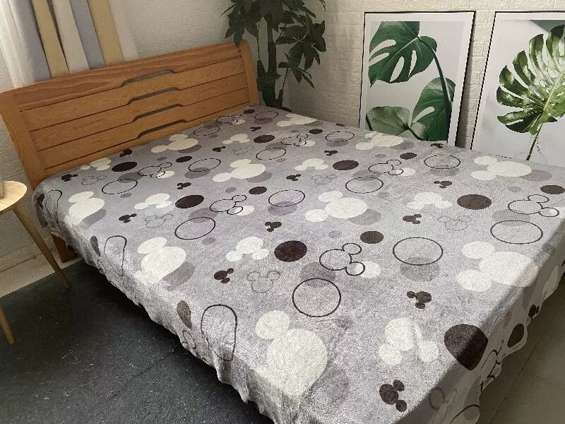 Светло-серый плед с головой Микки Мауса из фланели, двуспальный, 210x230 см, зимний утолщенный для общежития