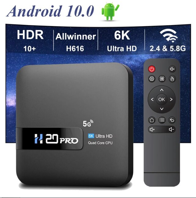 Телевизионная приставка H20PRO Smart Android TV Box Android 10.0 16 ГБ 2,4 и 5Ghz WIFI 4K 1080P