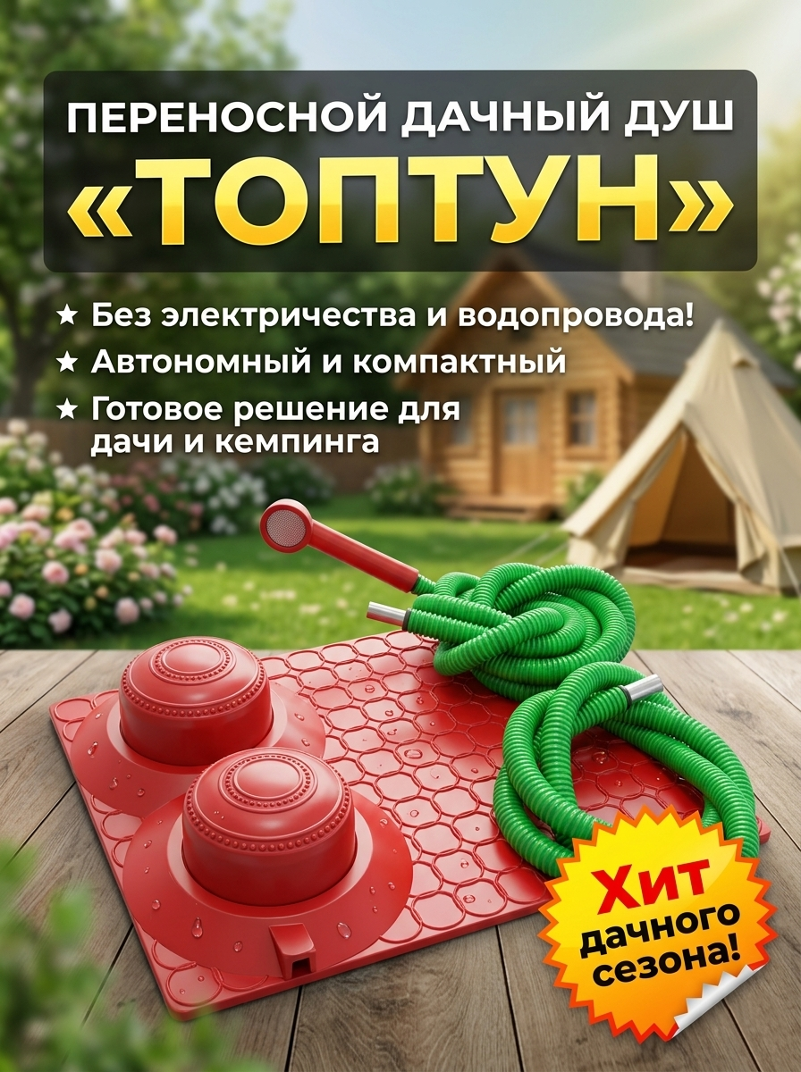 Душ-топтун "Дачный", переносной, с антискользящим ковриком, красный