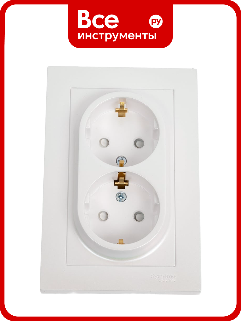 Розетка Systeme Electric AtlasDesign Жемчуг с/з двойная, со шторками, 16А, в сборе