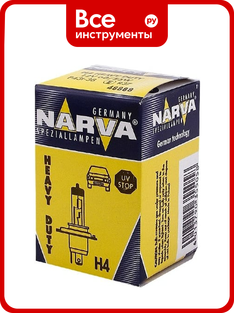 Автолампа NARVA H4 60 55 P43t-38 HEAVY DUTY 12V 1 10 100 488883000