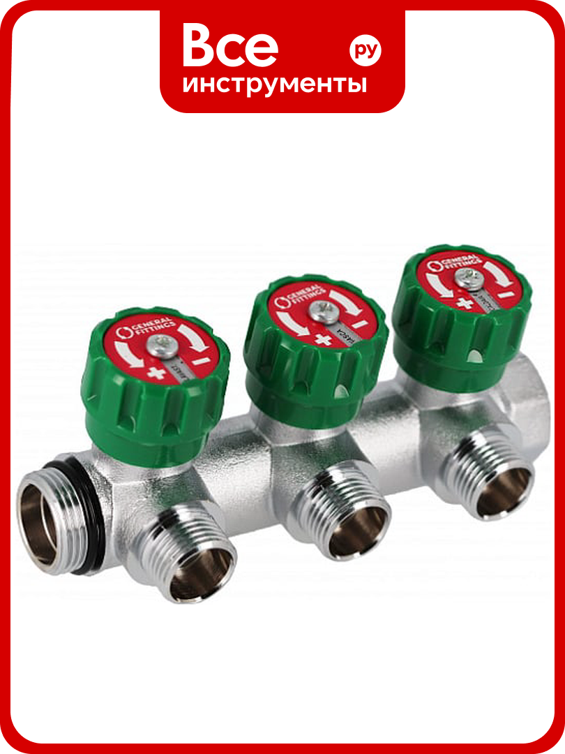 Коллектор Hoobs латунный хром 1" x 3/4" (евроконус) - 3 вых. 03105H