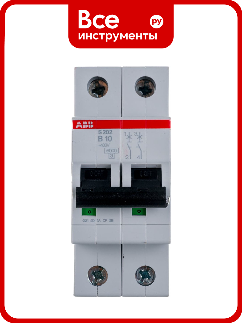 Автоматический выключатель ABB 2-полюсный S202 B10 2CDS252001R0105 модульный тип B, защита IP20, климат УХЛ‑3