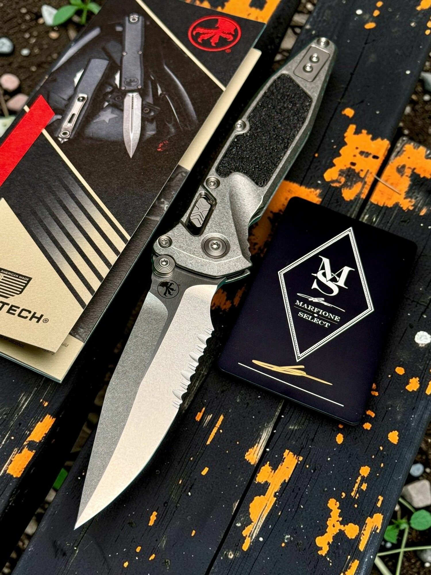 Нож складной MicroTech MCT160RL11SMS3 Socom Ram-Lok Marfione Select, PartSerrated StoneWash Blade, Titanium Inlay Handle