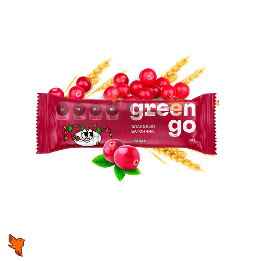 Батончик злаковый клюква без сахара Green Go, 32г