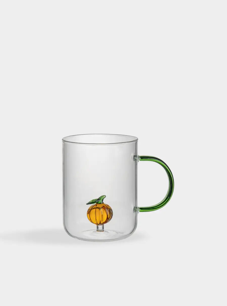 Кружка, 450 мл, стекло Б, зеленая ручка, Тыква, Bright pumpkin