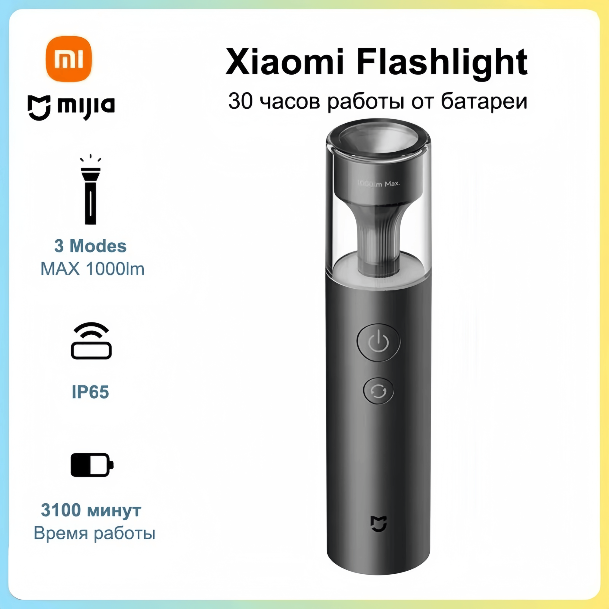 Портативный фонарь-прожектор Mijia X1, LED, ударопрочный, чёрный