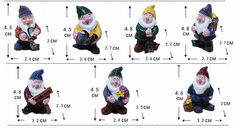 Комплект фигурок садовых гномов 7 шт разноцветных уникальных для декора сада и дома — фото 1