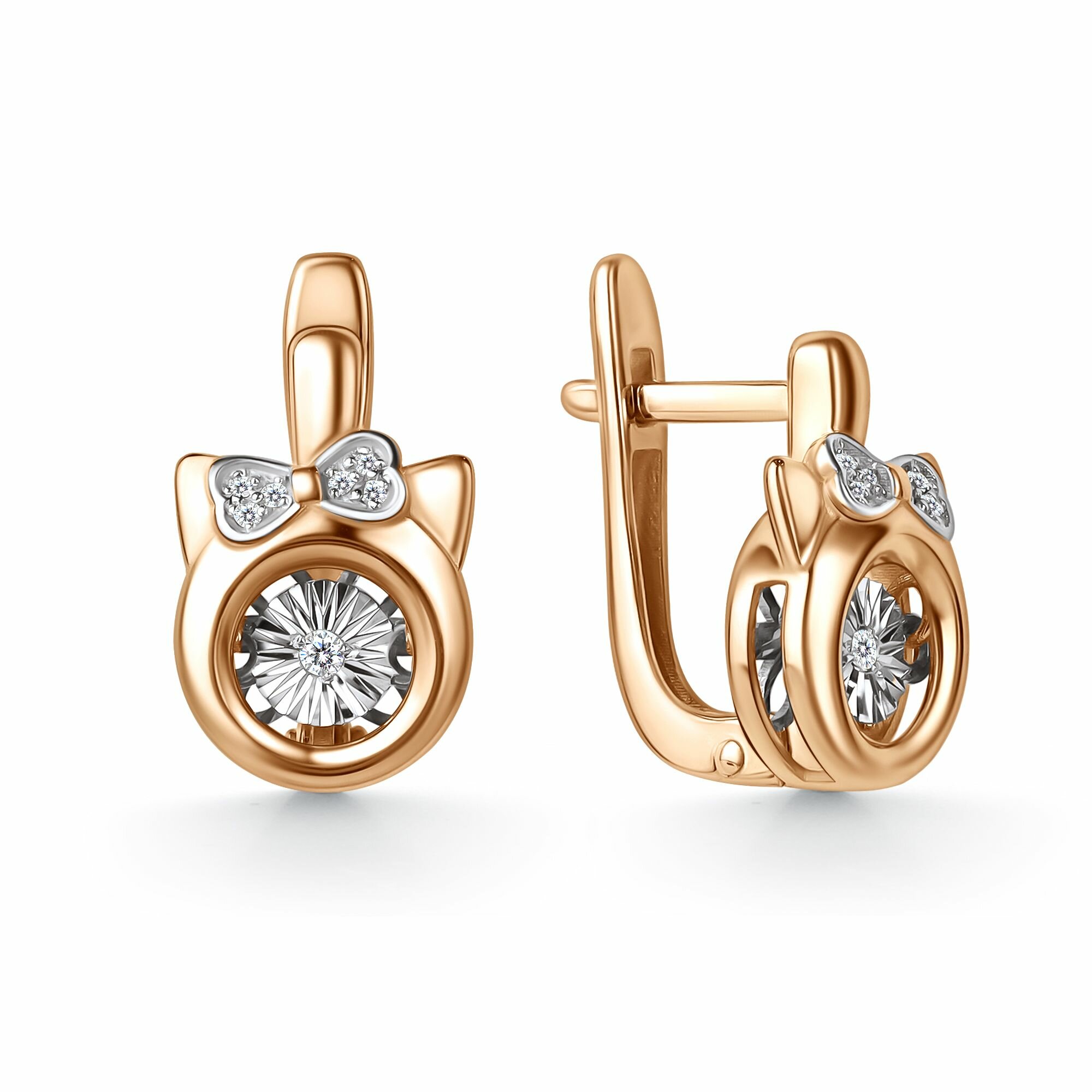 Серьги Diamant online, красное золото, 585 проба, бриллиант