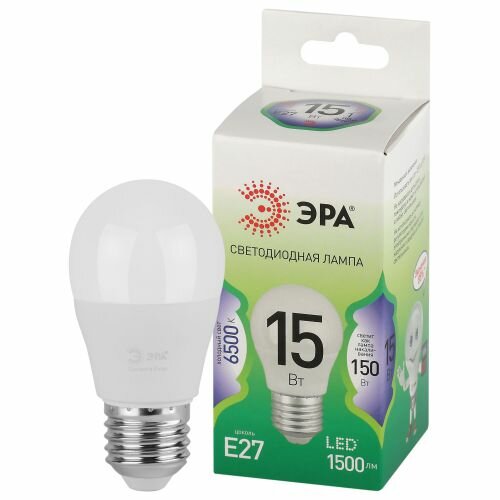 Лампа светодиодная GREEN LINE P45-15W-865-E27 GL 15Вт шар 6500К свет холод. E27 Эра Б0067051