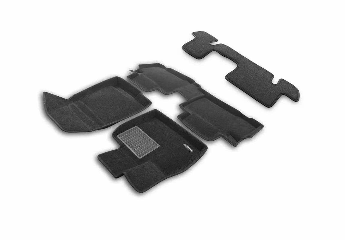 Коврики текстильные 3D Euromat для Tenet T8, 3 ряда, (3Д Евромат для Тенет Т8), с полиуретановым подпятником, черные