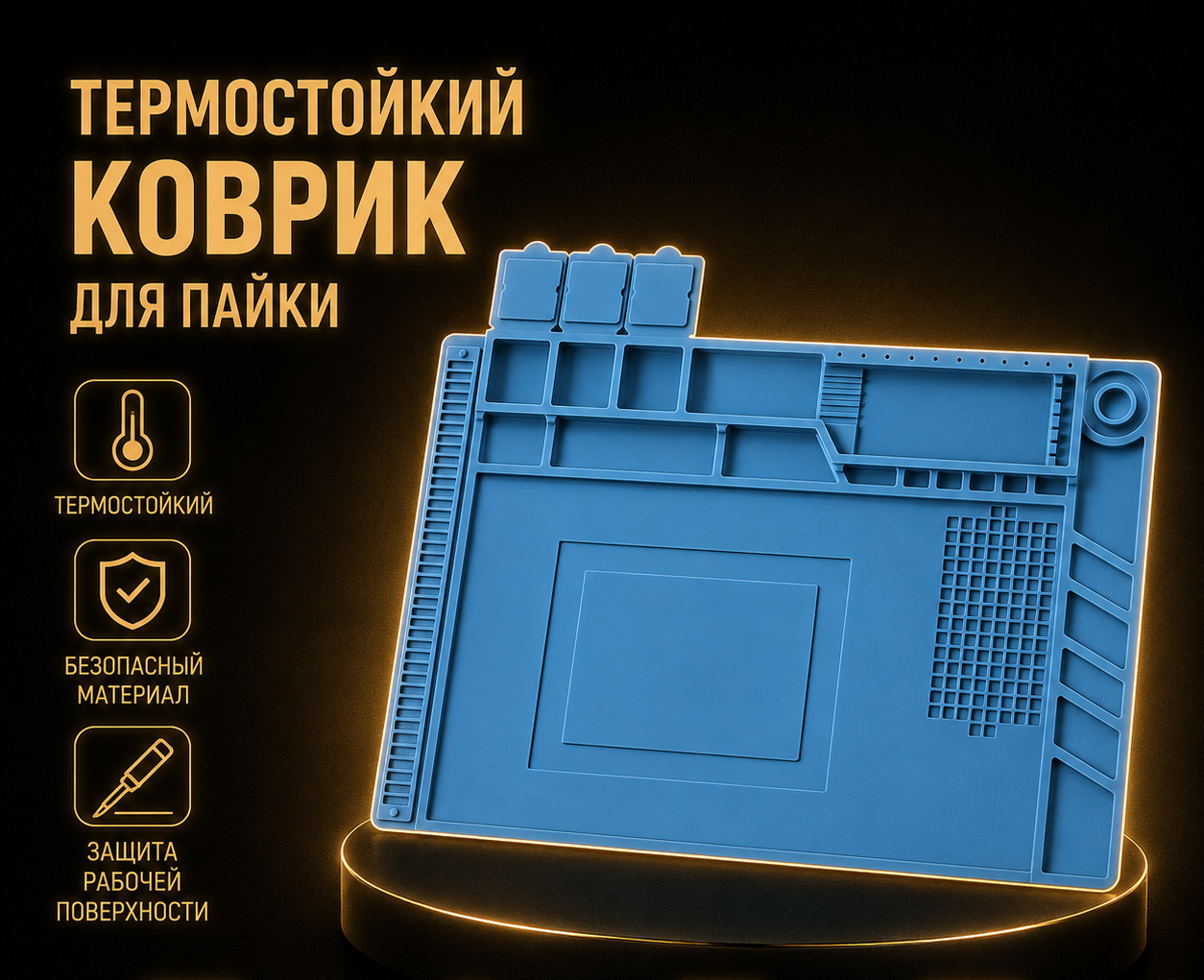 Термостойкий коврик "Amperator" для ремонта и пайки, размер 45х30 см