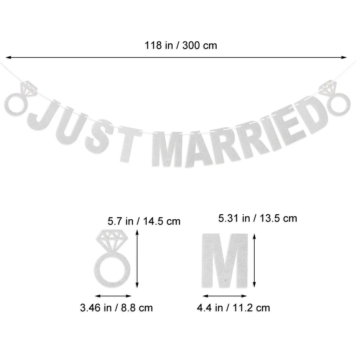 Гирлянда "Just Married" серебряная, 300 см