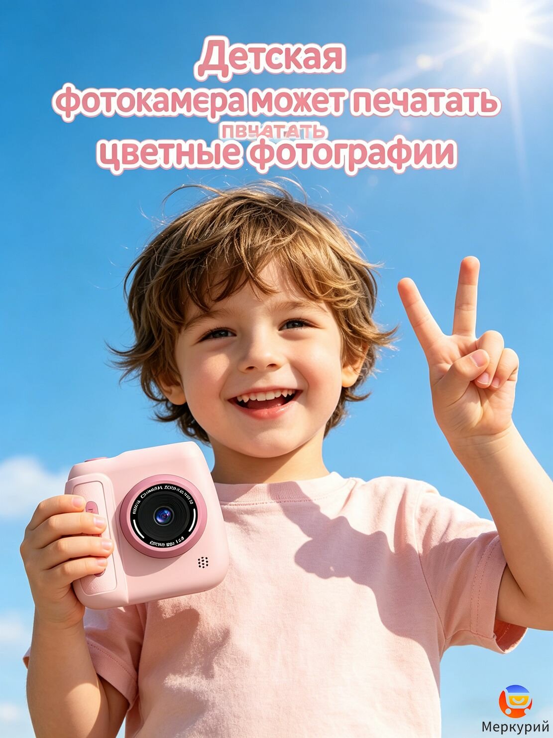 Детский фотоаппарат с мгновенной печатью, автоматическая распечатка сразу после съёмки, без чернил, термобумага в комплекте, для мальчиков и девочек