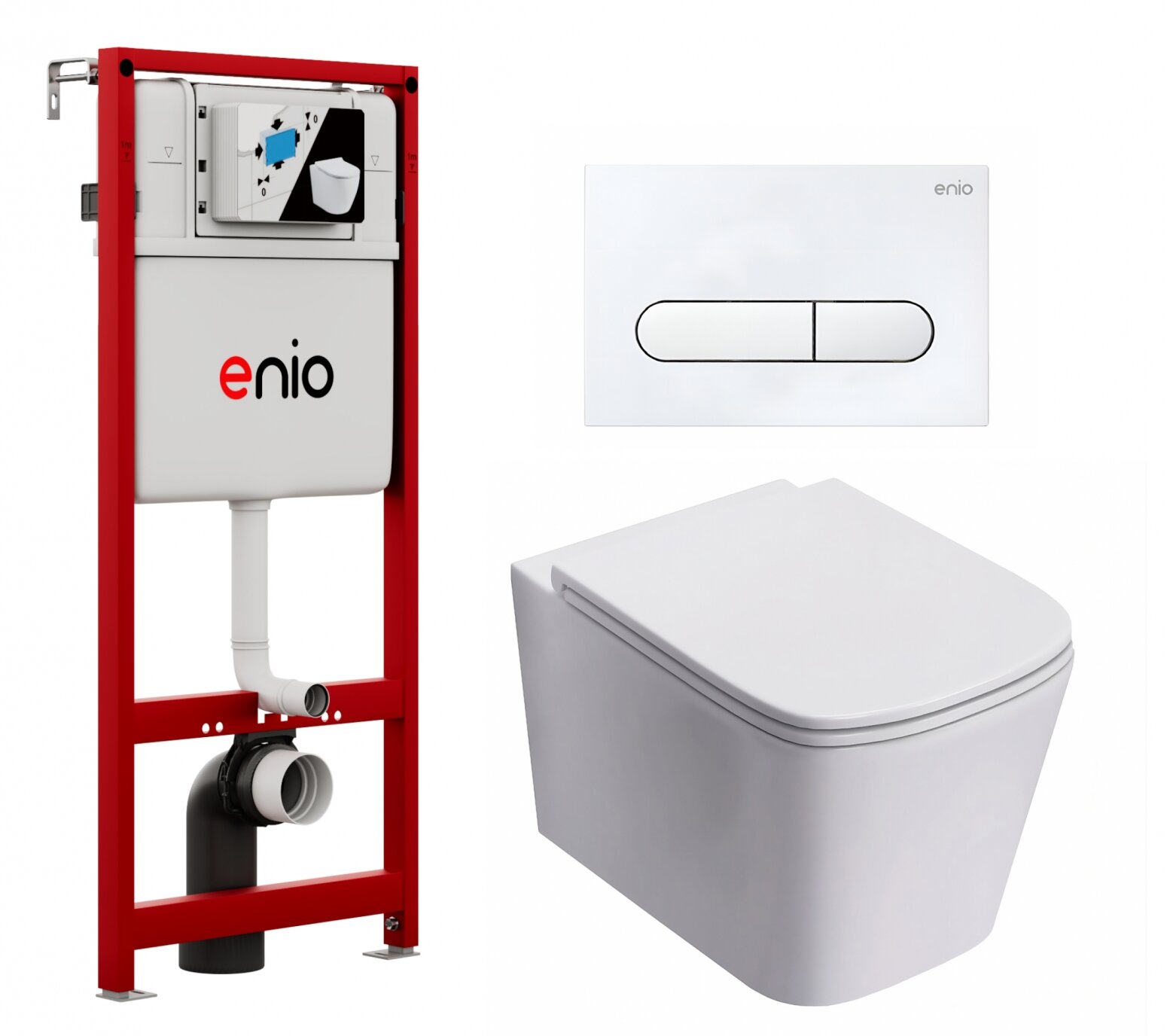 Комплект 3 в 1 инсталляция Enio Profi EN7050050 + Унитаз подвесной Lorne Lambro Tornado LN5007505 + кнопка белая матовая Stondato