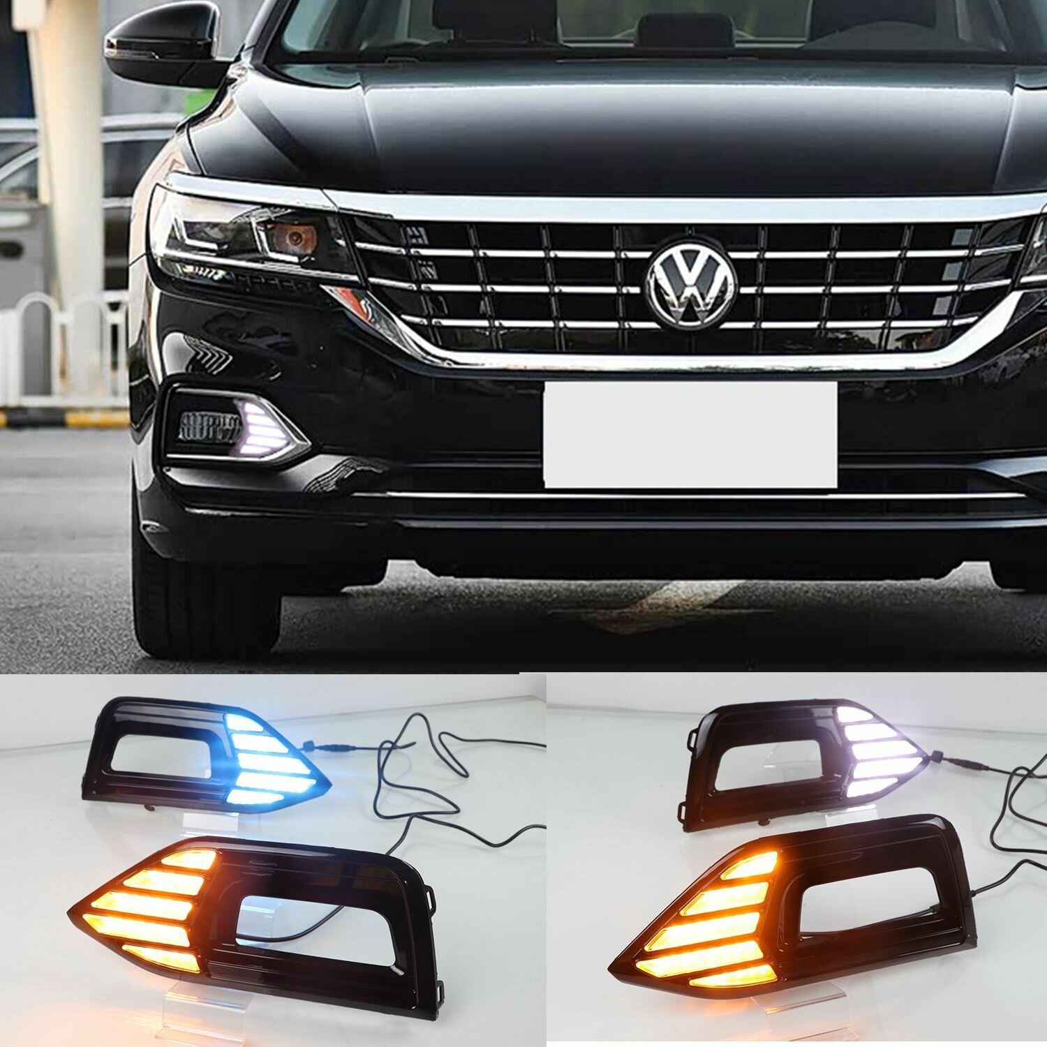 Подходит для Volkswagen Passat 19-20 годов, дневные ходовые огни LED, дневные ходовые огни, модификация рамки противотуманных фар, трехцветный поток света, поворотник