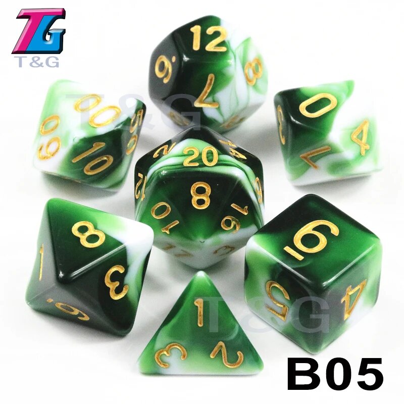 Набор игральных костей 7 шт. Изумрудный, B05