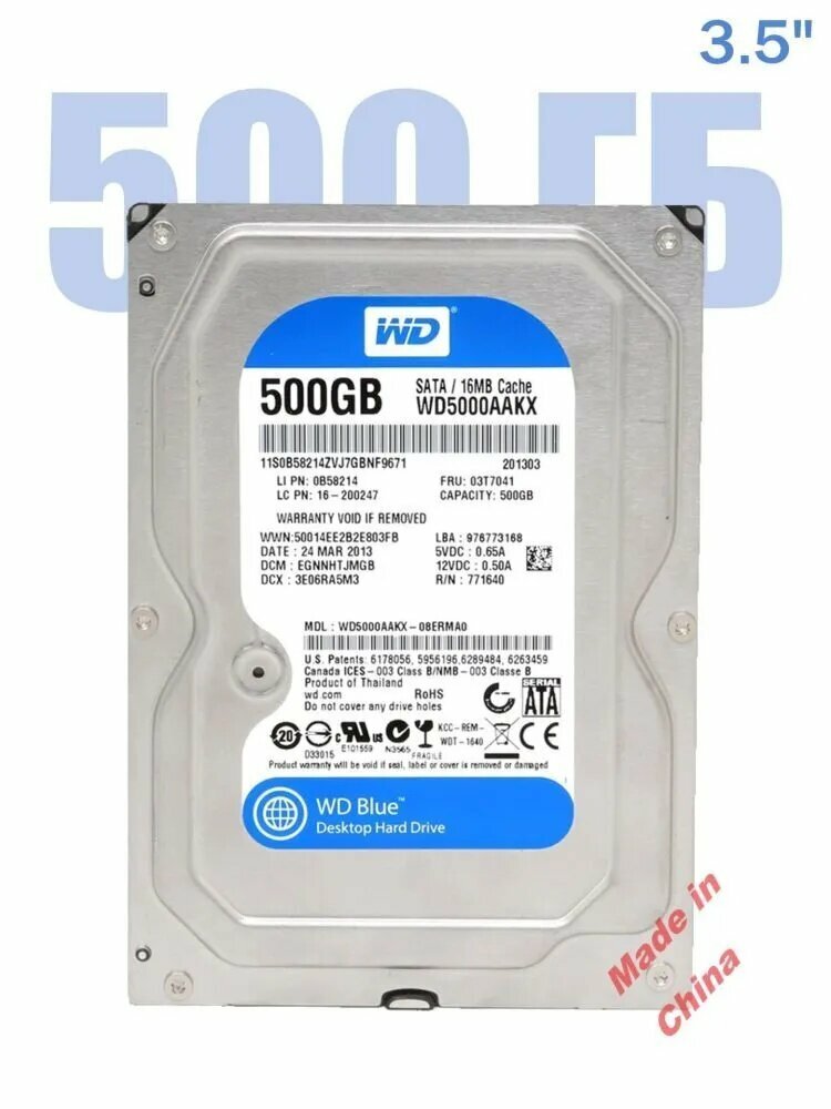 Внутренний жесткий диск WD Blue 500ГБ WD5000AAKX 3.5" SATA III 7200 RPM