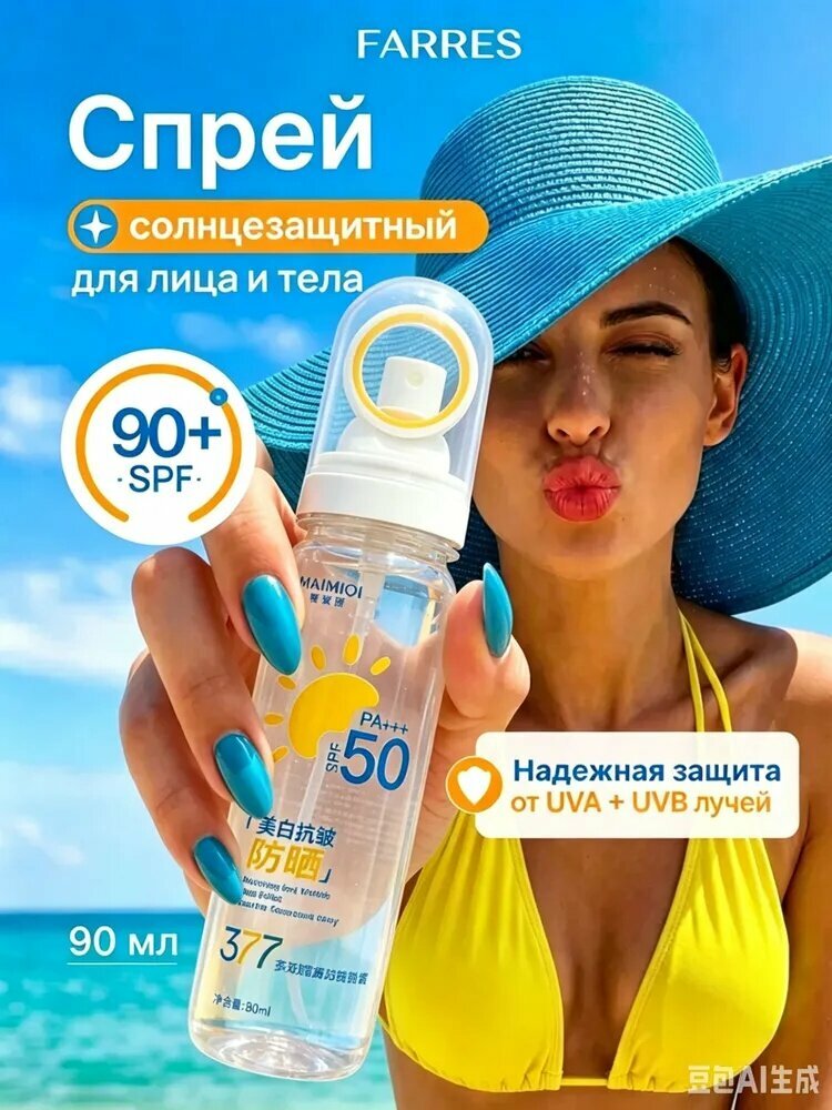 Farres солнцезащитный крем спрей 90 spf для лица и тела, 90 мл