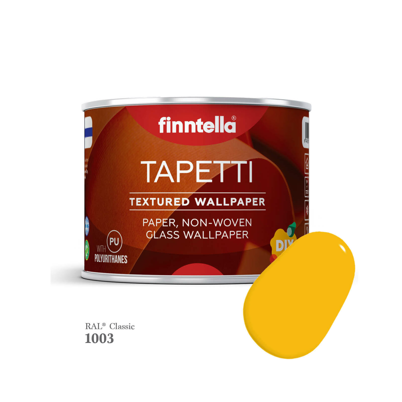 Шелковисто-матовая краска для обоев под окраску TAPETTI SILKKI Matta FINNTELLA, Цвет RAL 1003 Сигнальный желтый (Signal yellow), 0,45л