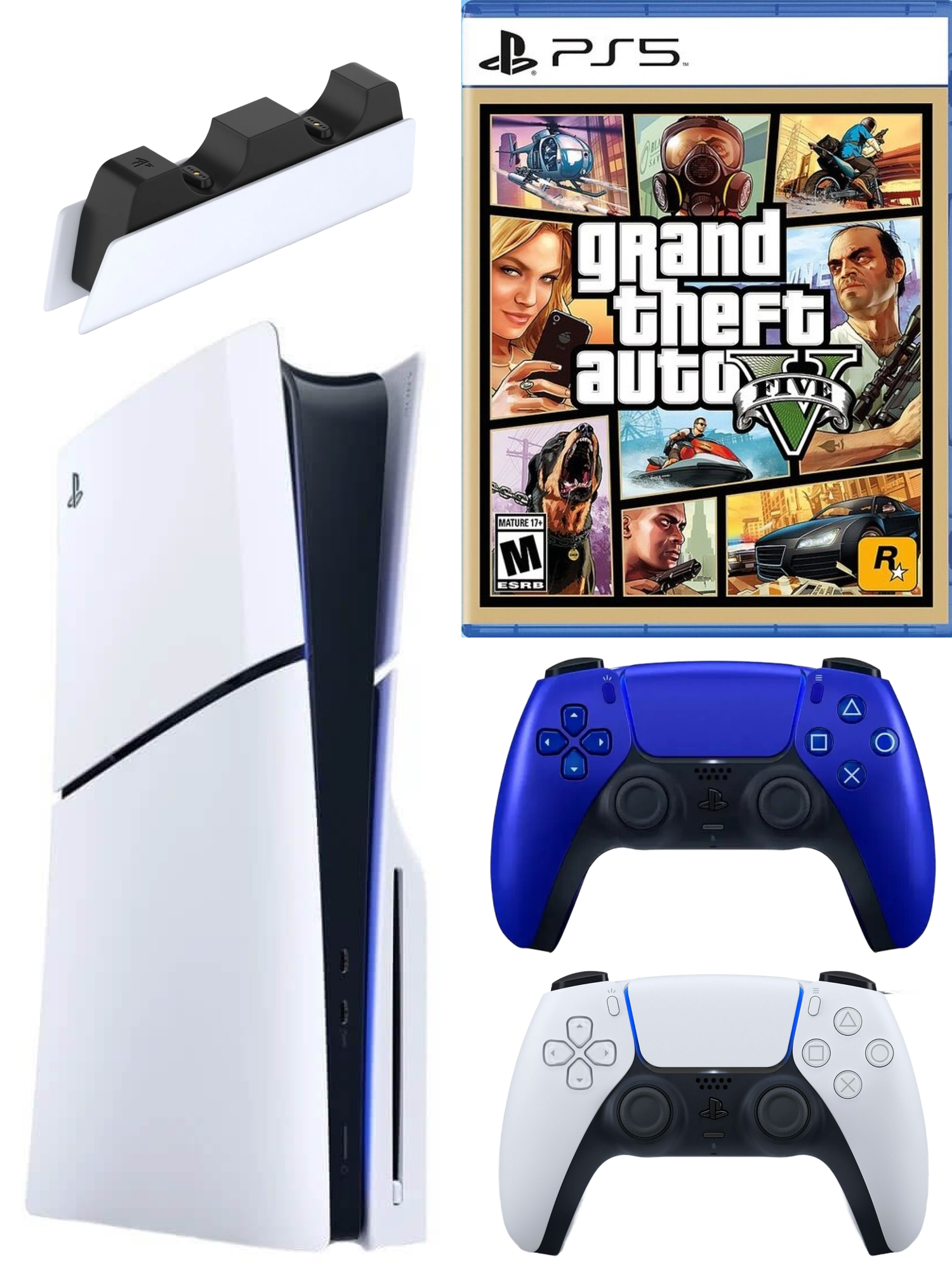 Игровая приставка Sony PS 5 Slim, 1ТБ(с дисководом) +2 геймпад + Зарядная станция + GTA 5 ,(подробности в чате)