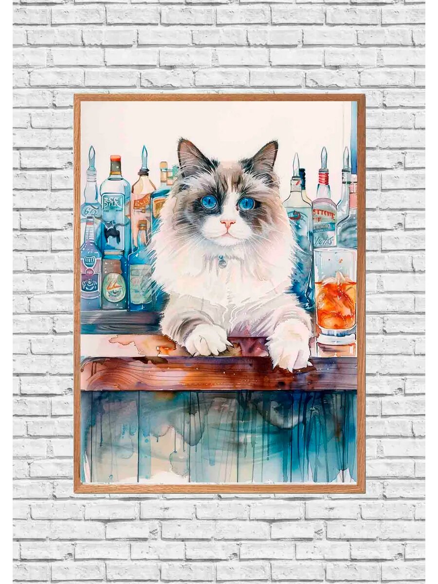 Тряпичная кукла-кошка-бармен 2, Плакат 30x42см