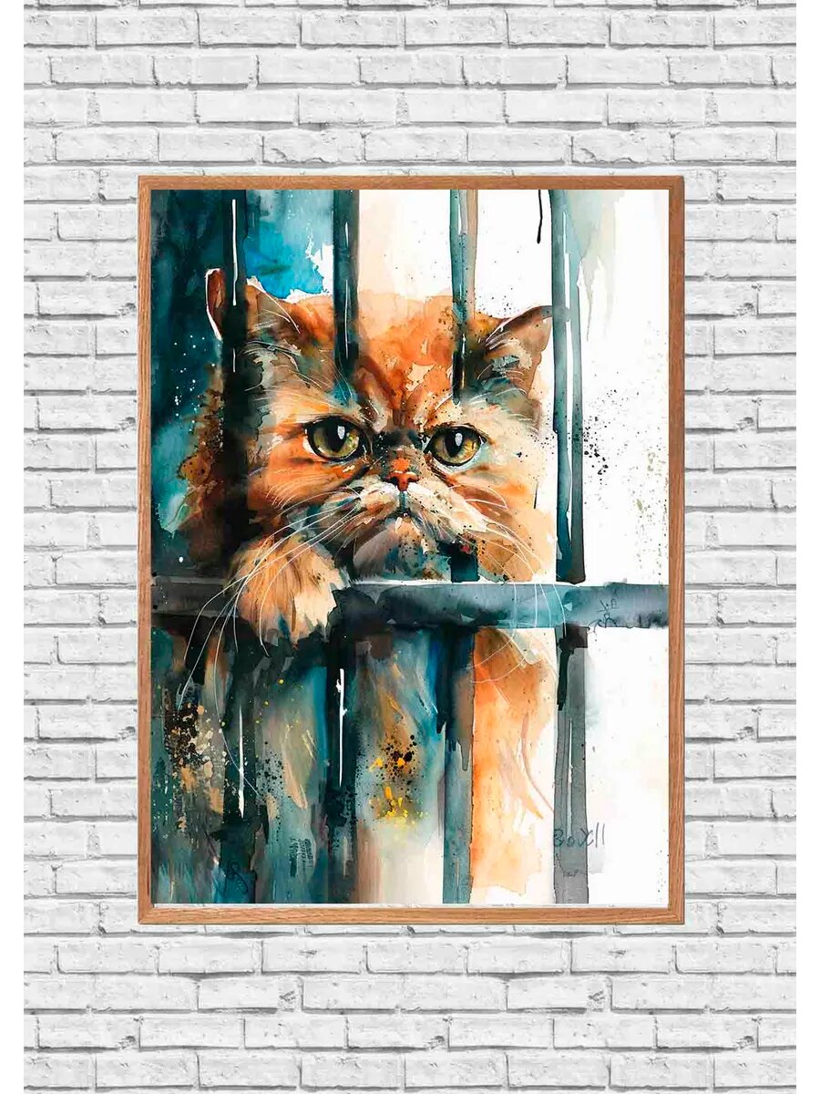 Персидский кот-преступник в тюрьме 0, Плакат 30x42см