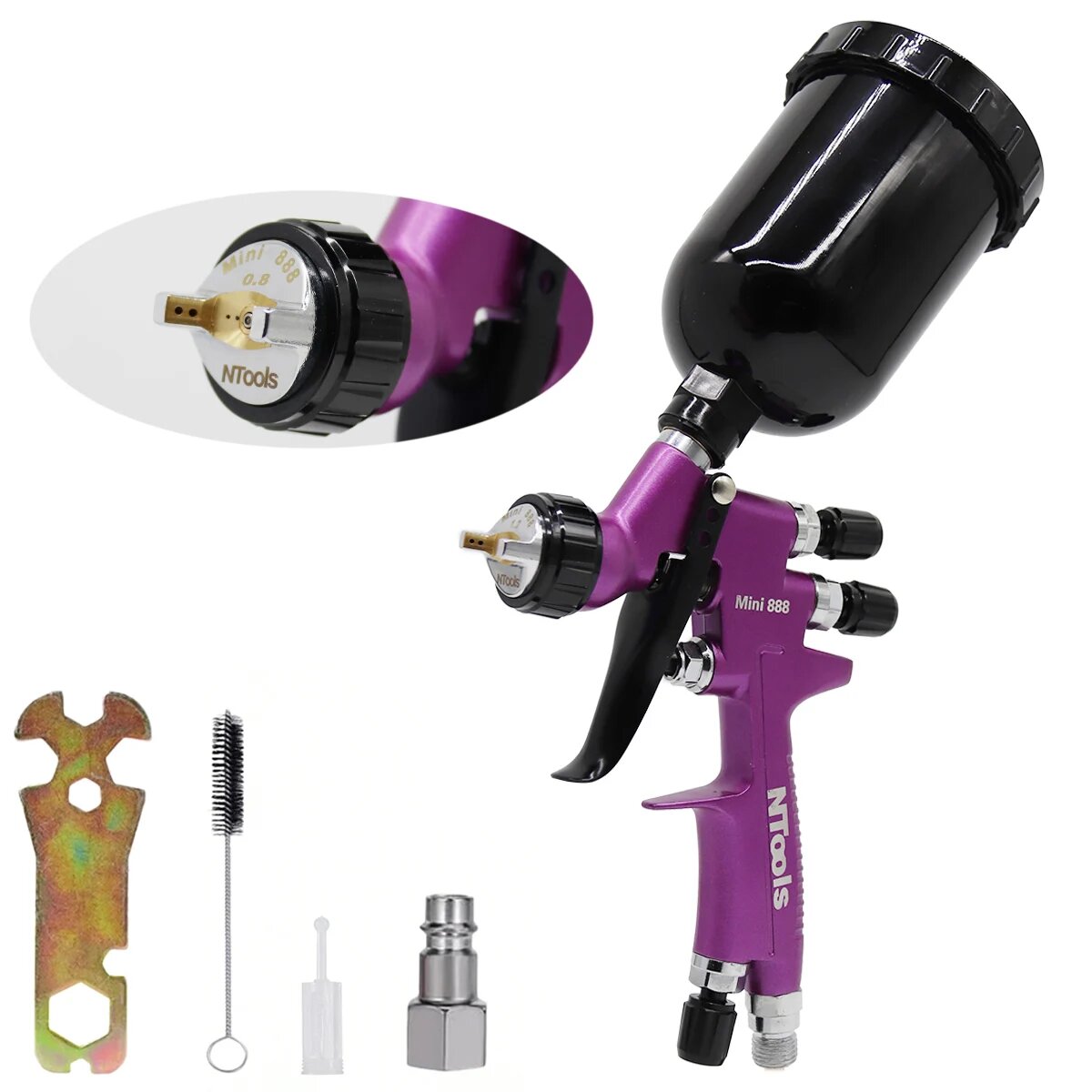 Мини-распылитель NTOOLS HVLP 0.8/1.2 мм 250 мл для покраски авто 0.8MM Purple