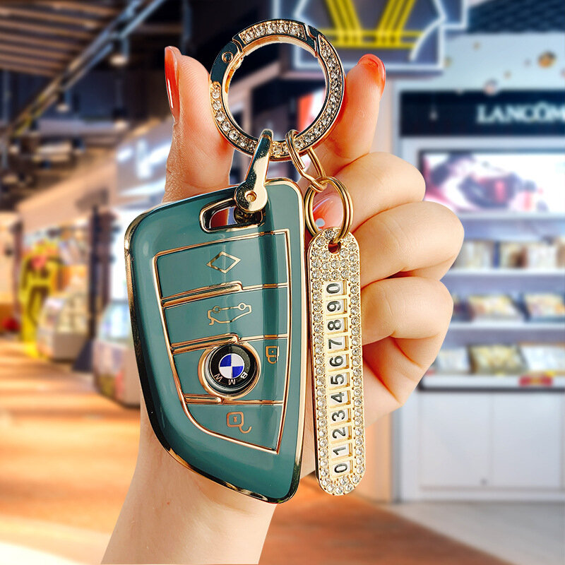 BMW Ключевой фоб-чехол с серым корпусом, диамантовым кольцом и номерным знаком для 5 серии 530 X5 7 серии
