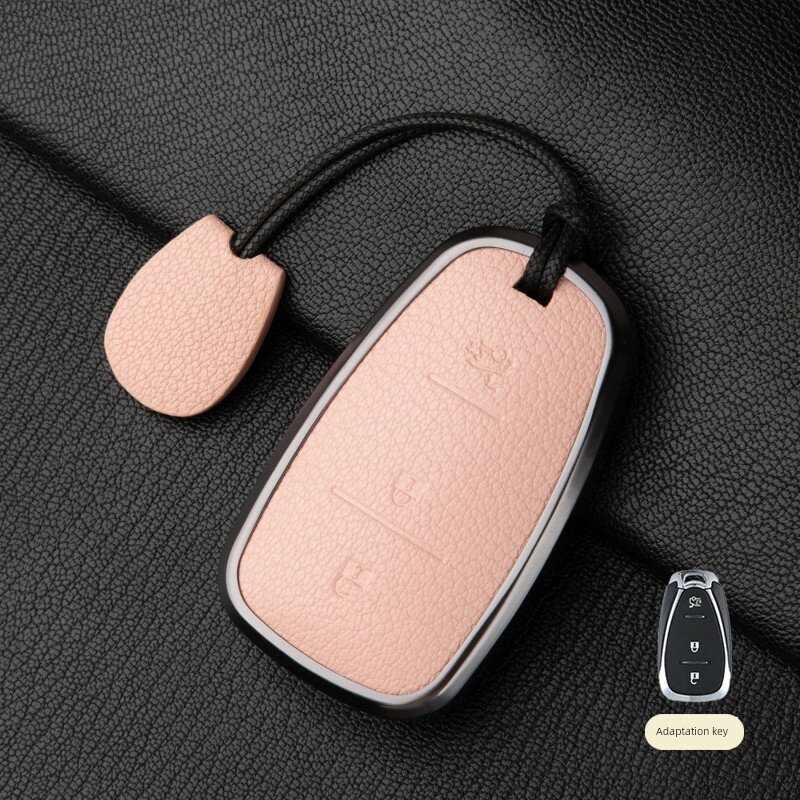 Чехол для ключей Chevrolet с французской козьей кожей, цвет сакура-розовый, 3-кнопочный, дизайн ручки-шнура для Malibu